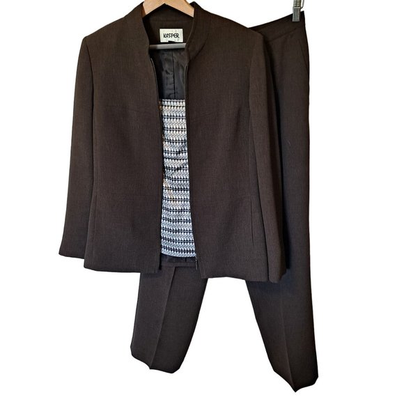 Kasper | Jackets & Coats | Kasper Pant Suit Woman Size 8 Brown Cami ...